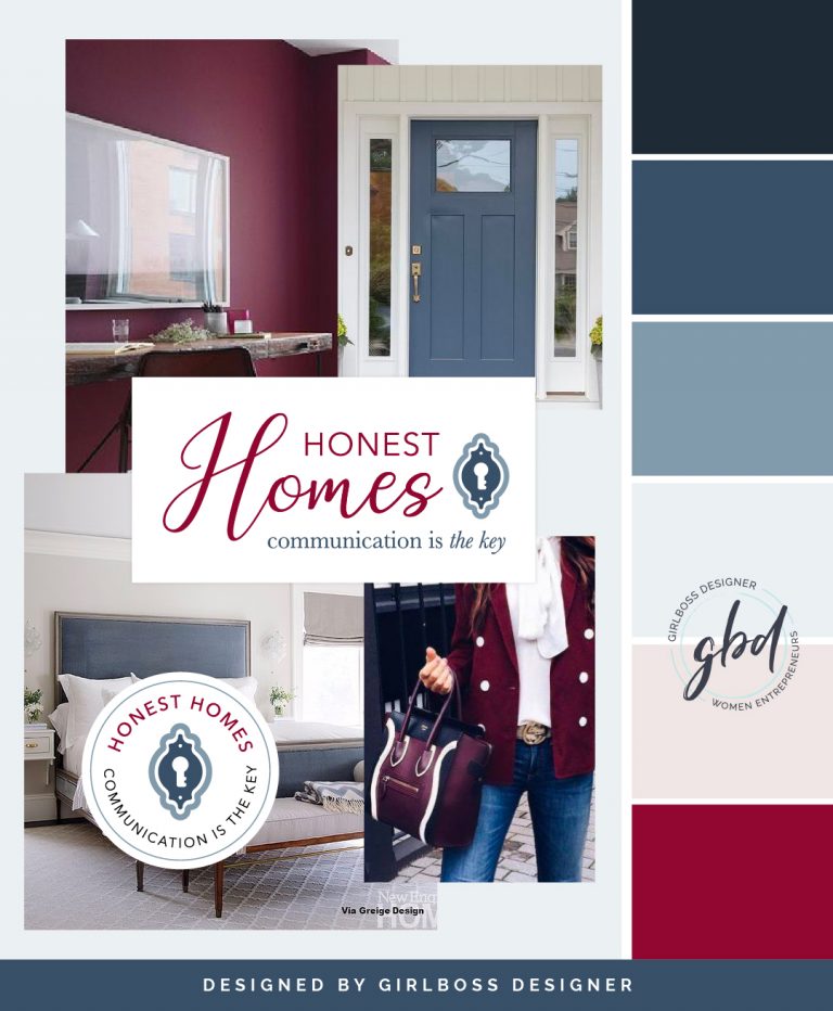 Navy and Burgundy Branding for Real Estate Agent - Honest Homes - In ...