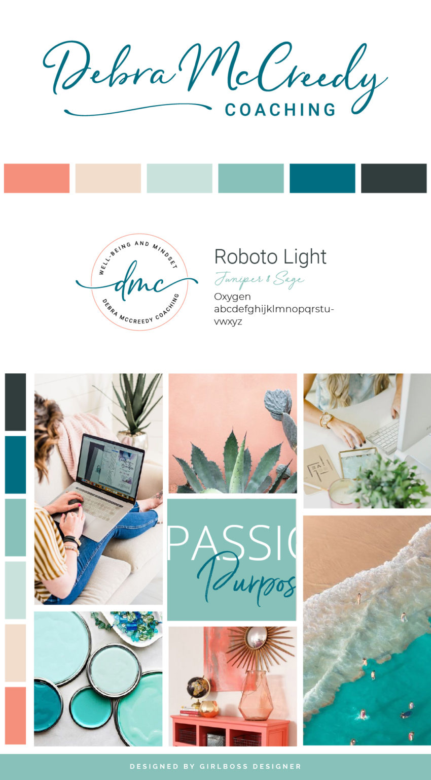 Aqua, Teal, & Coral Branding for Wellbeing and Mindset Coach