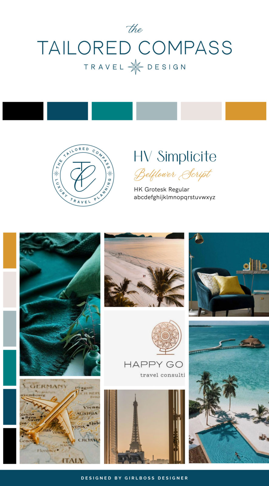Blue, Teal, and Gold Branding for Luxury Travel Advisor | The Tailored ...