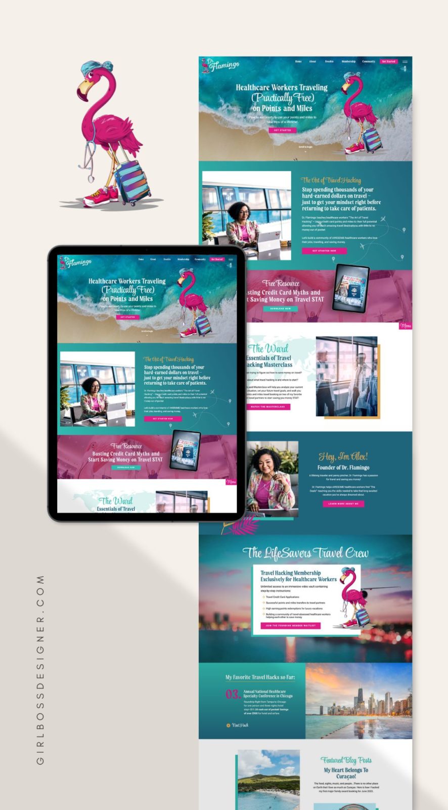 Bold and Modern Showit Website Design for Travel Hacking Healthcare ...